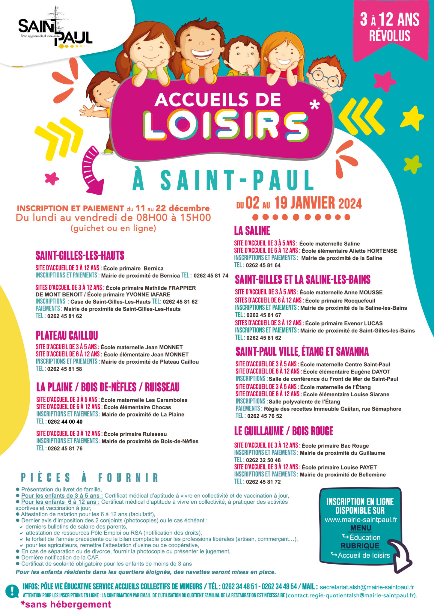 ALSH : les inscriptions démarrent le 11 décembre 2023 - Ville de Saint-Paul